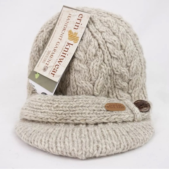 Erin | Accessories | Erin Knitwear Aran Cable Knit Peak Hat In Oatmeal ...